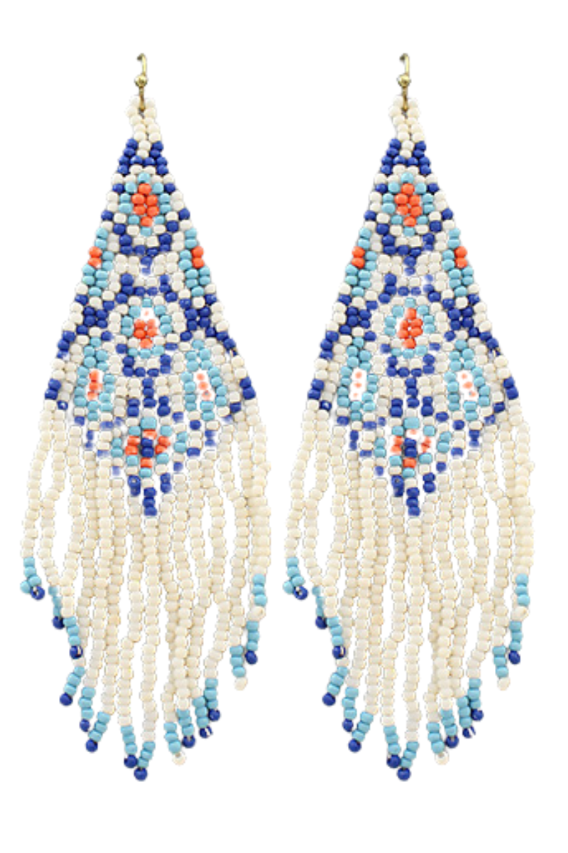 Fringe Beaded Earrings In Blues - Shady And Katie - Shady And Katie