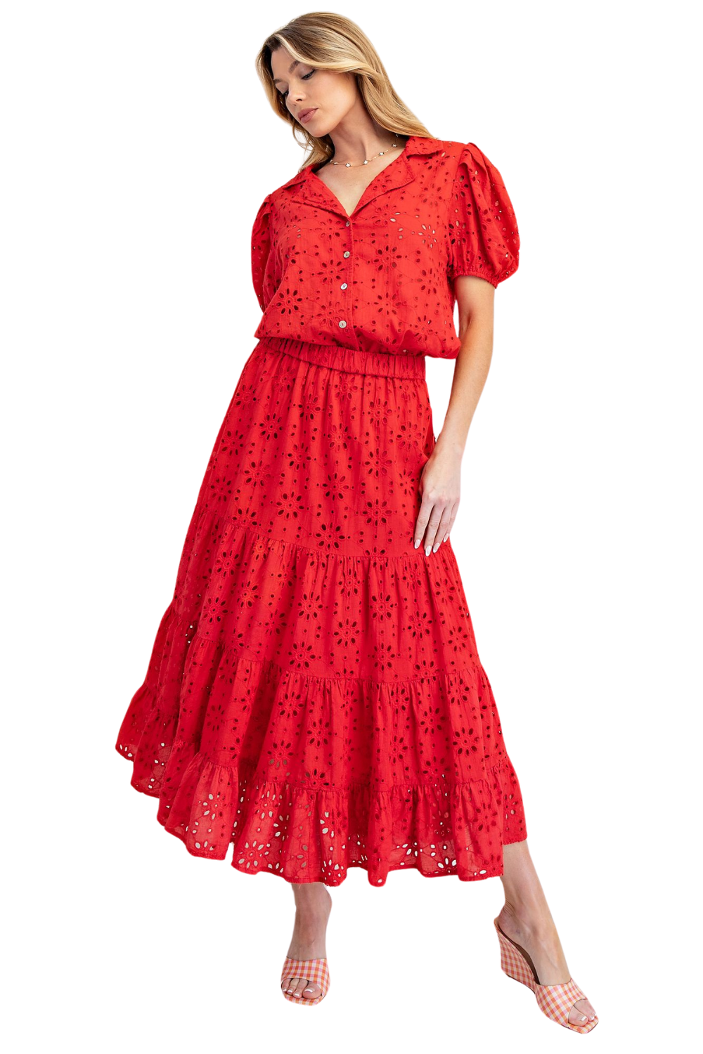 Red Eyelet Maxi Skirt - Shady and Katie - Shady And Katie