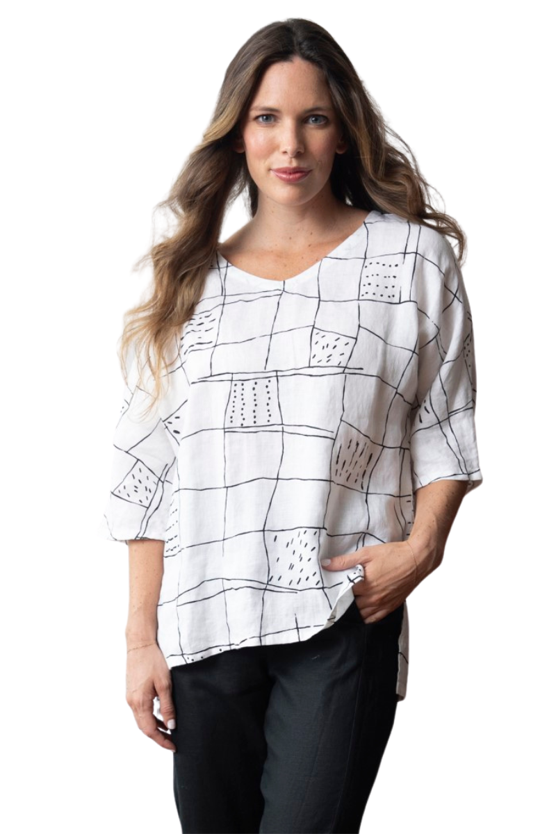Olivia Linen Grid Dolman Top in Shell - Shady and Katie - Shady And Katie