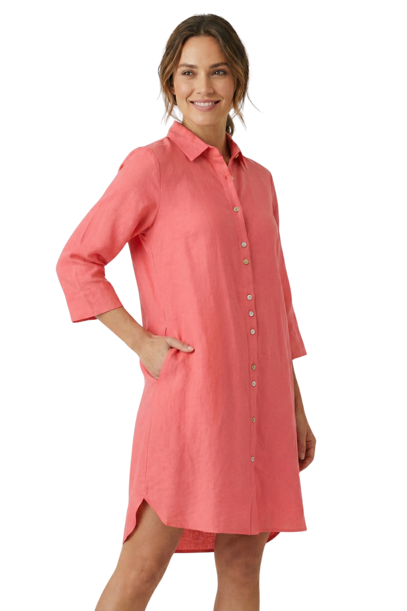 Toofan Linen Button Dress in Coral - Shady and Katie - Shady And Katie