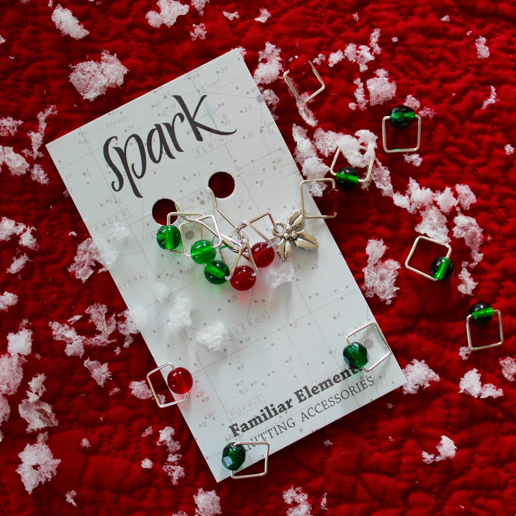 Spark Square Stitch Markers, Holly - For Yarn's Sake