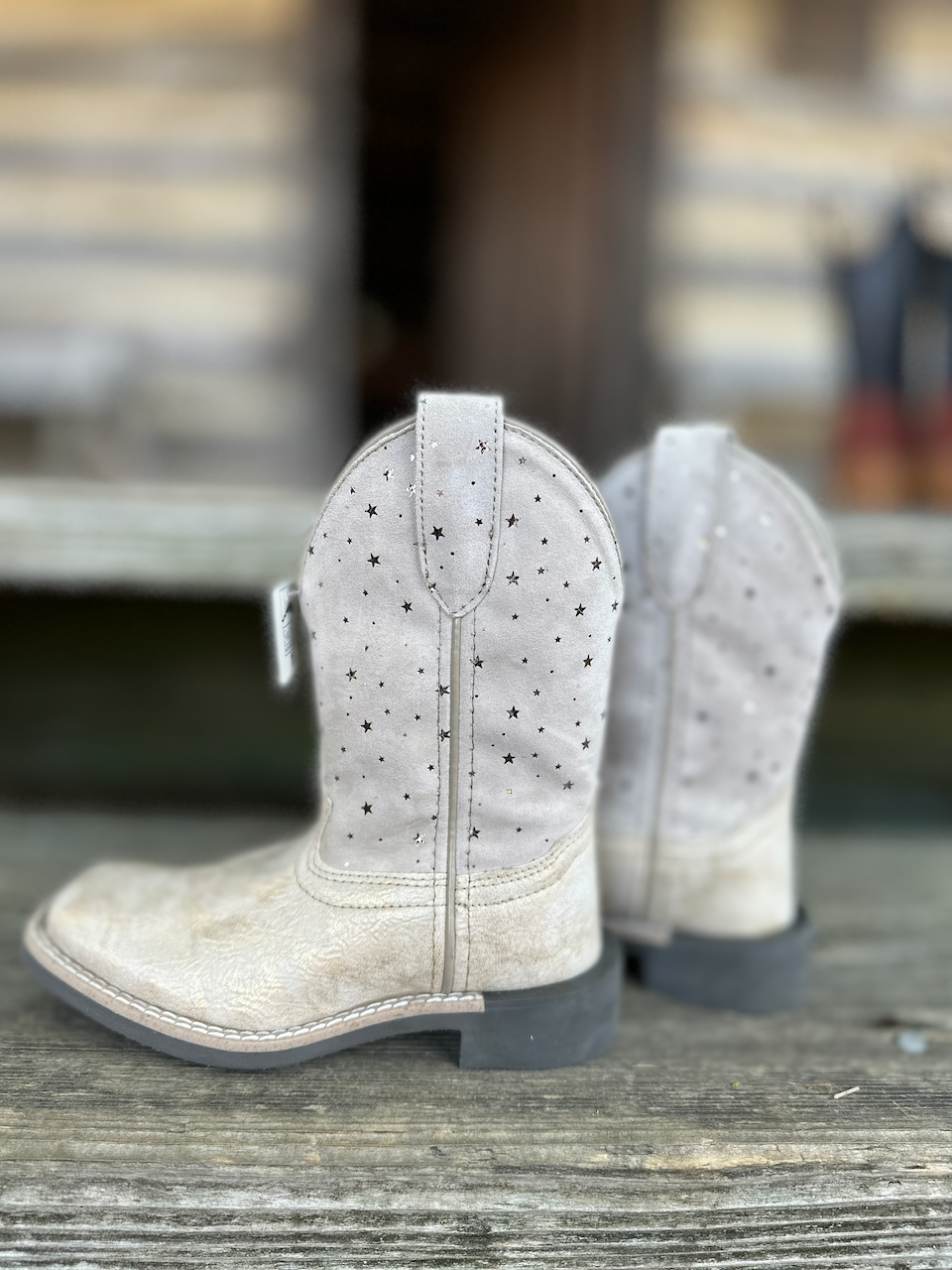 Girl's Smoky Mountain Starlight White & Gold Leather Boots - Hewlett & Dunn