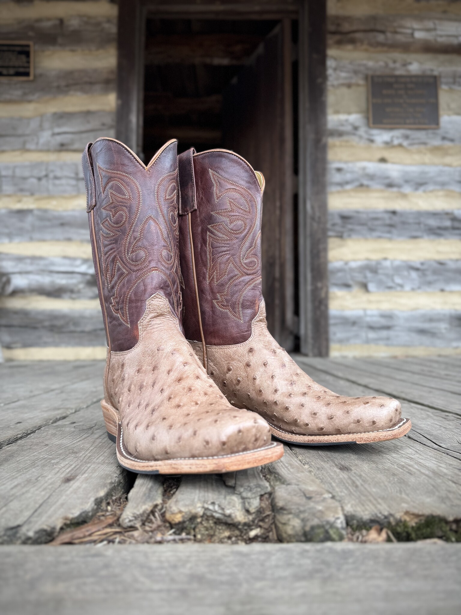OLATHE No. 257946 Rum Brown Glazed Ostrich Western Boot - Hewlett & Dunn