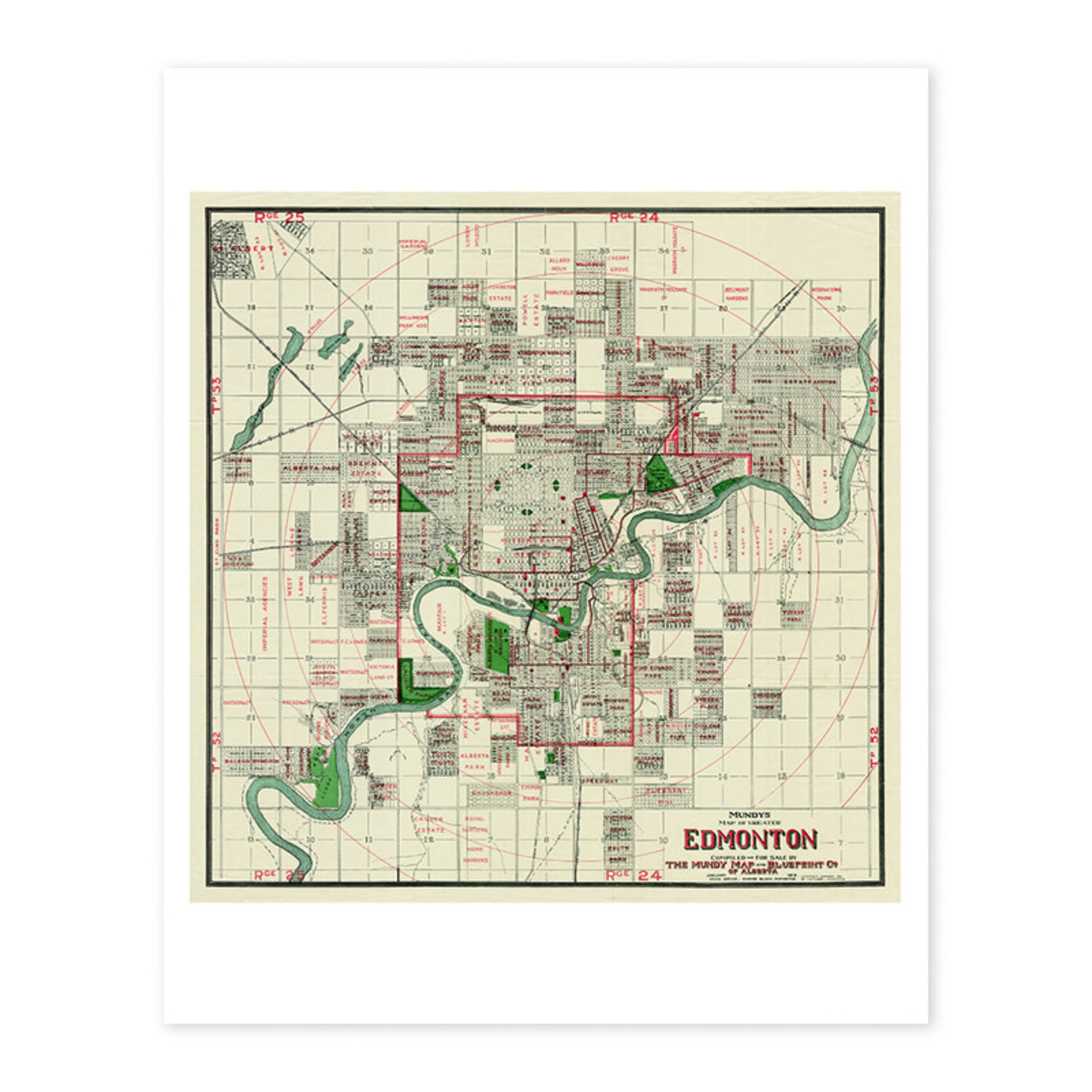 Mundy’s Map of Greater Edmonton 1912 | Vivid Print - Vivid Print | Bee ...