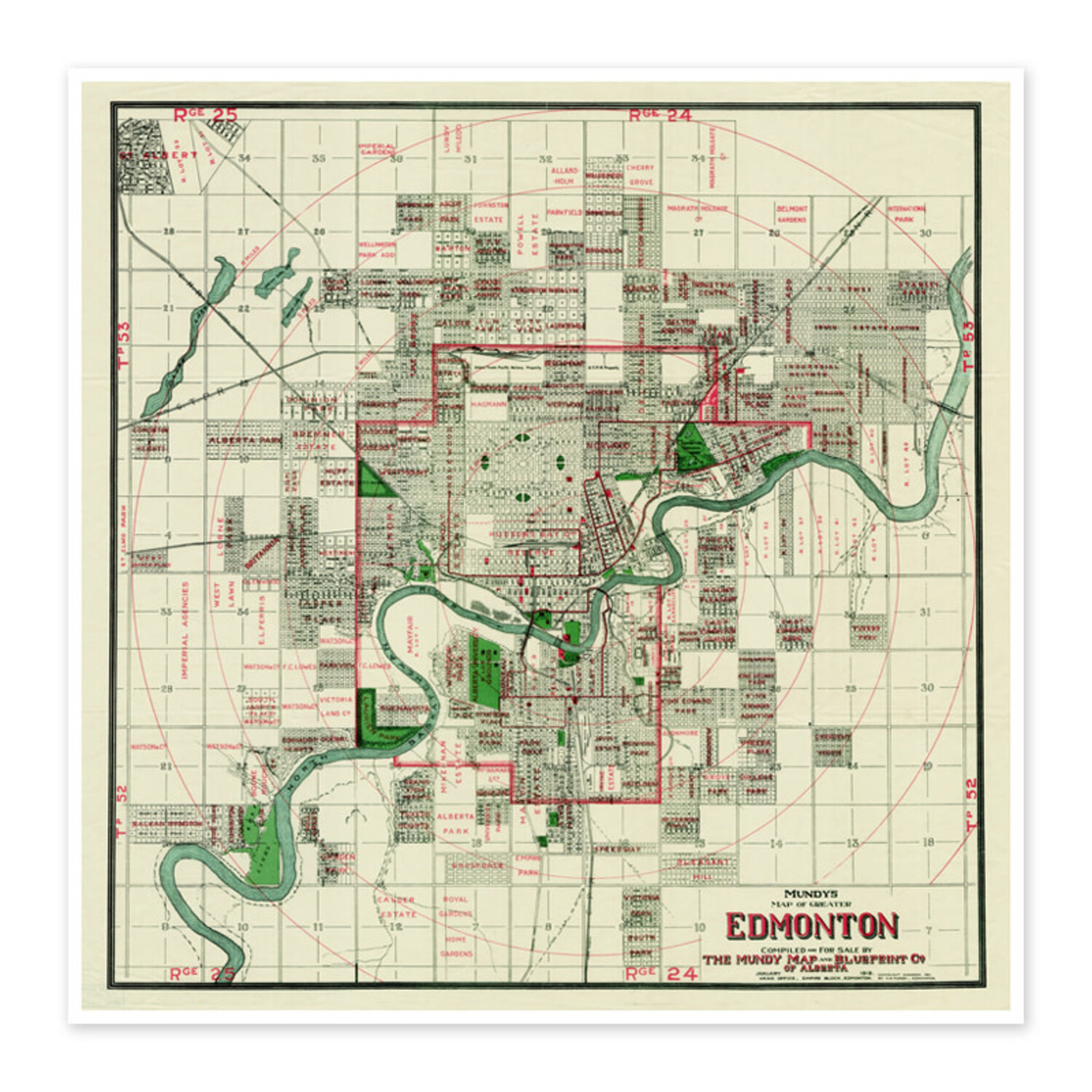 Mundy’s Map of Greater Edmonton 1912 | Vivid Print - Vivid Print | Bee ...