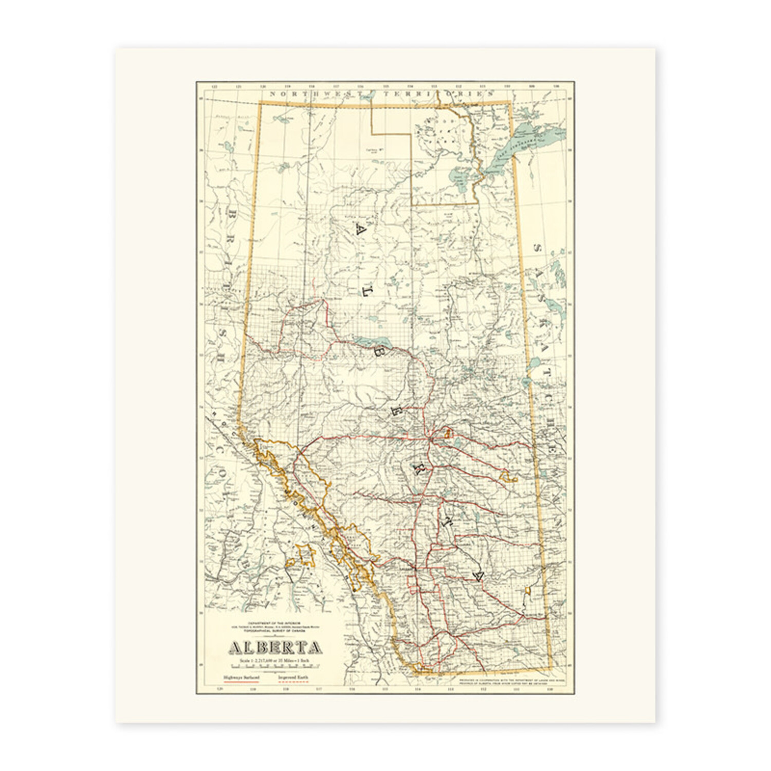 Map of Alberta 1930 | Vivid Print - Vivid Print | Bee Waeland