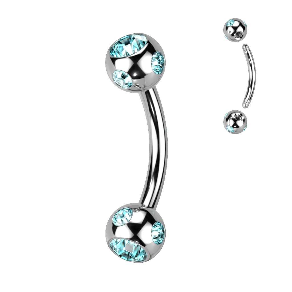 Curved Bar with Multi Gemmed Balls - Mohair Pear
