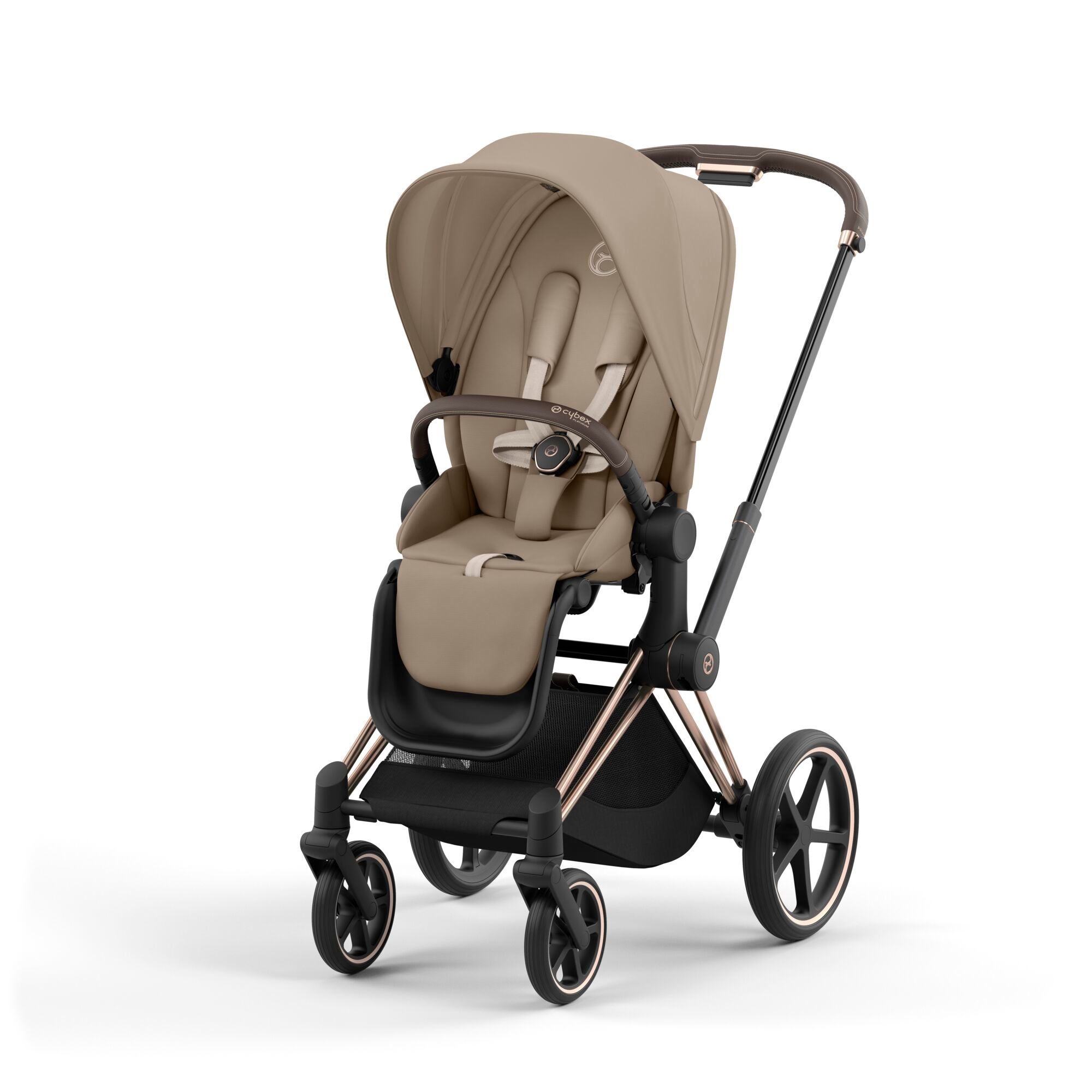 Cybex Priam Pram 2022 Rose Gold Chassis + Seat Pack Cozy Beige - Whole Bubs