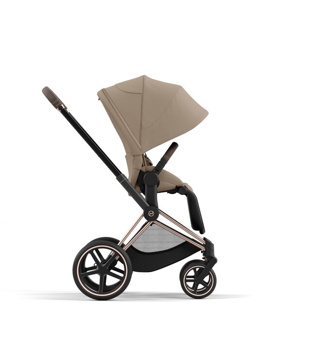 Cybex Priam Pram 2022 Rose Gold Chassis + Seat Pack Cozy Beige - Whole Bubs