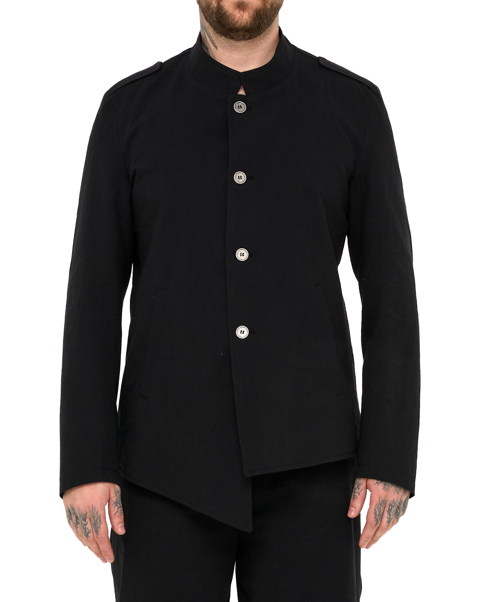 COTTON BLEND ASYMMETRIC BUTTON UP JACKET - BLACK - Shop COTTON BLEND ASYMMETRIC BUTTON UP JACKET - BLACK - Shop