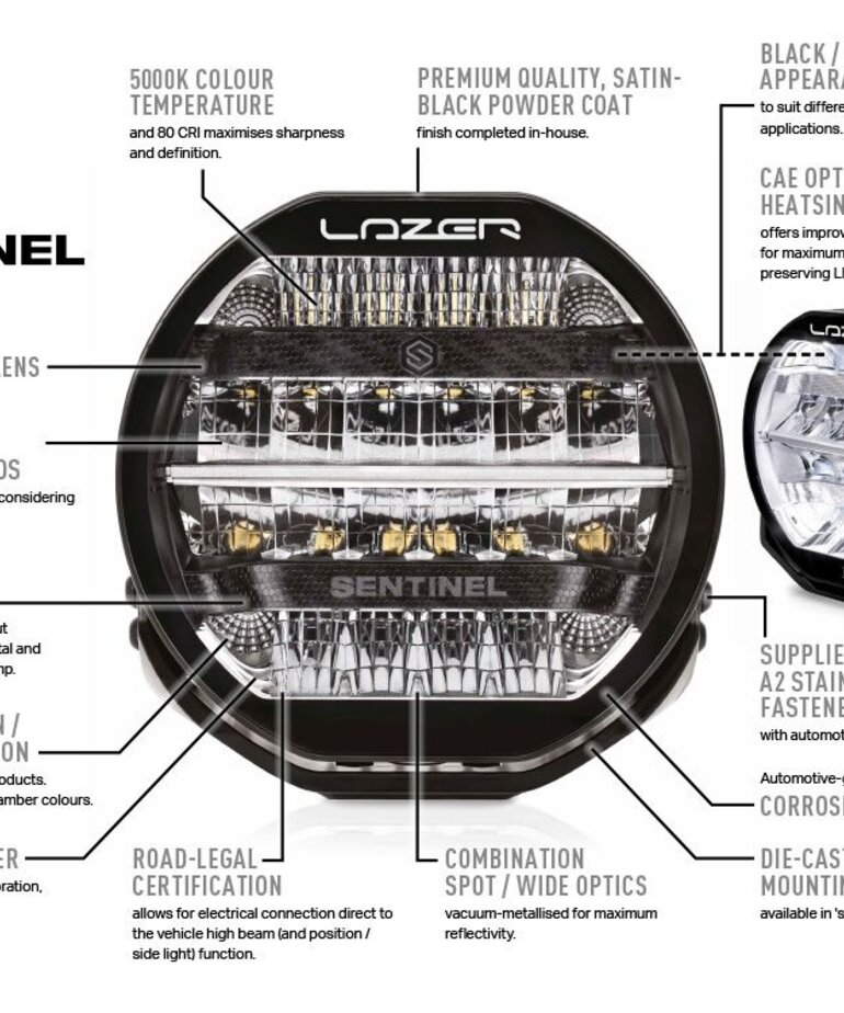 Lazer Lamps SENTINEL 9'' ELITE (BLACK) - with Position Lamp - The 4wd Zone