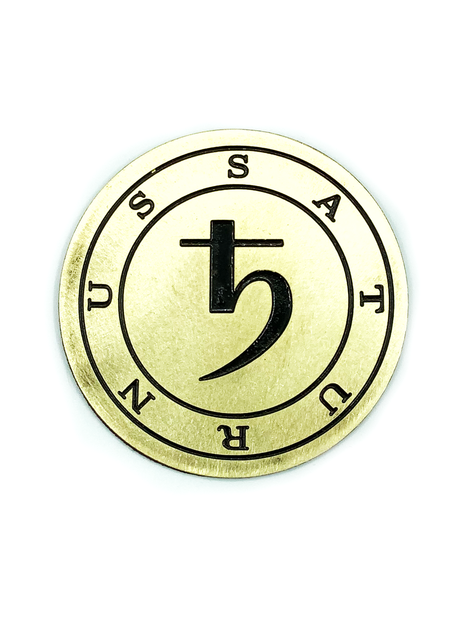 Saturn Planetary Brass Seal Altar Paten 3 inches - Pentagram