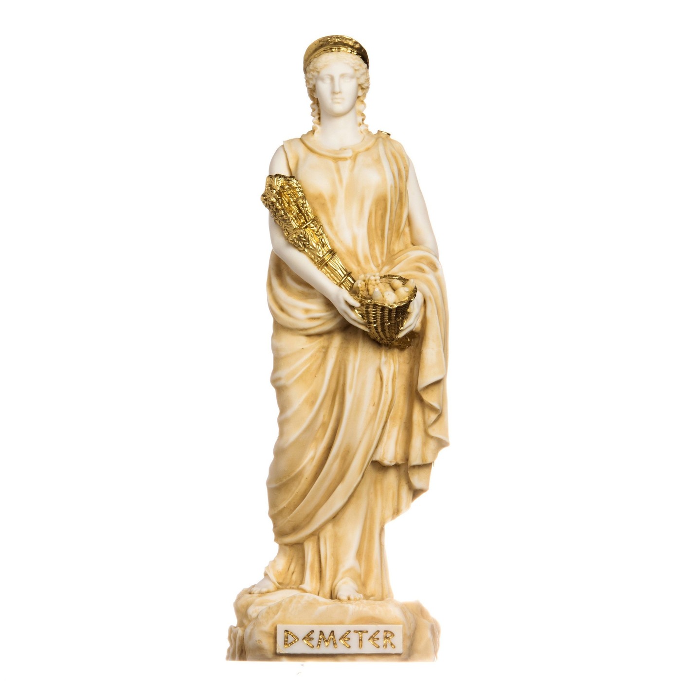 Goddess Demeter Alabaster Statue with Gold Tones from Greece - Pentagram