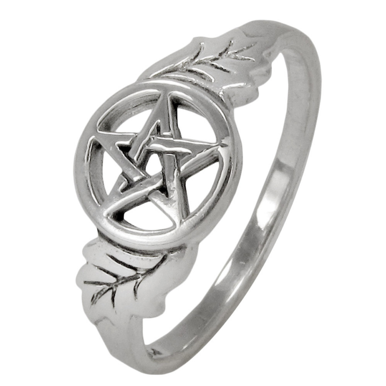 Leaf Pentacle Ring in Sterling Silver - Pentagram