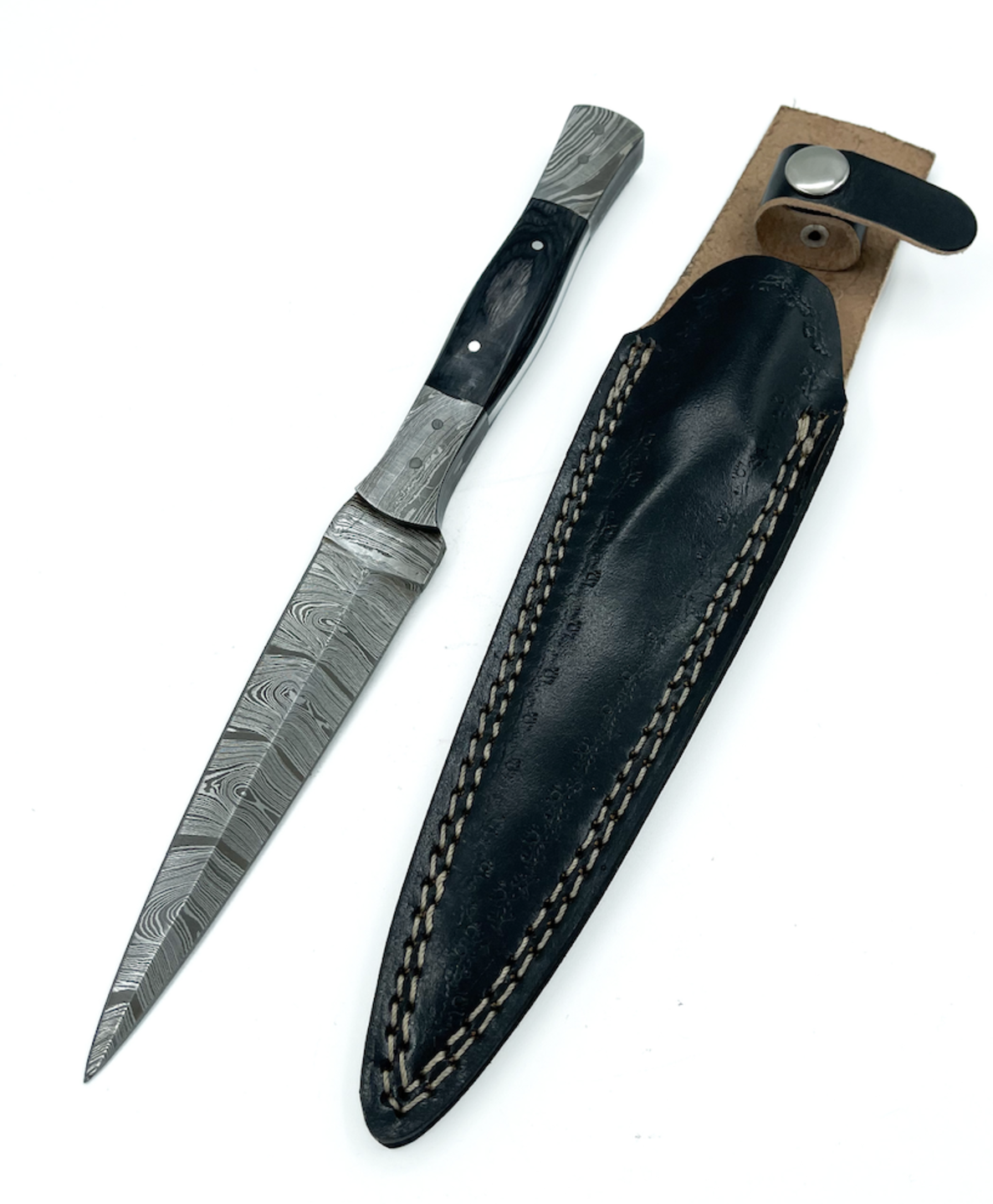 Hand Forged Damascus Steel with Natural Black Horn Handle and Leather ...