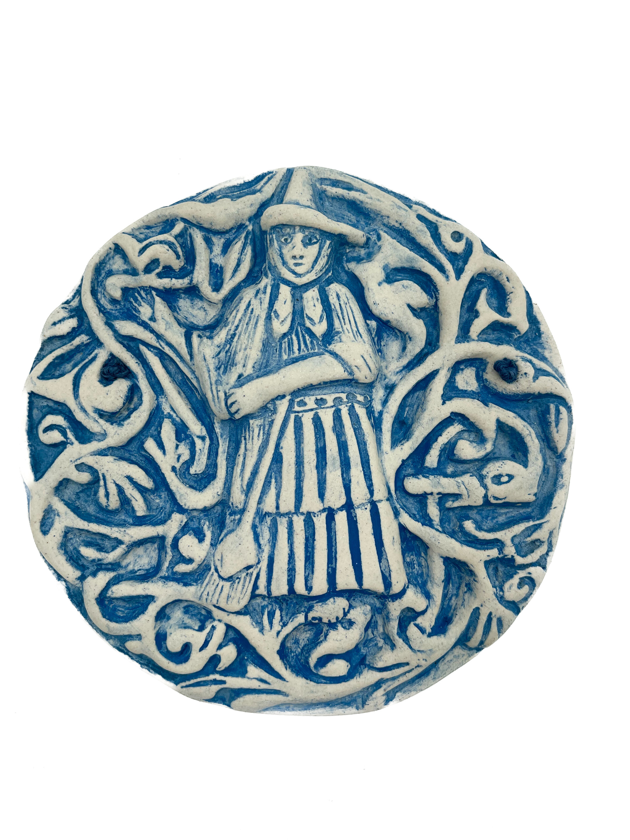 Stoneware Tuscan Witch Plaque in Blue Finish - Pentagram