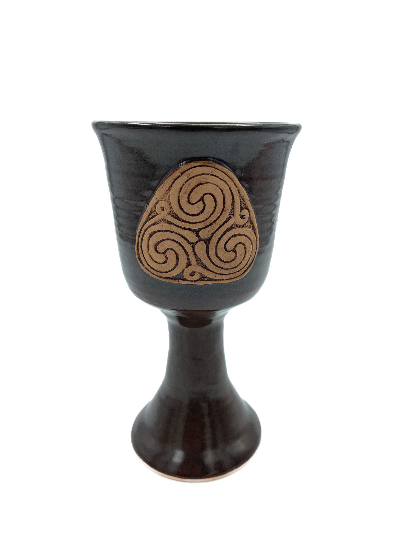 Celtic Knotwork Spiral Stoneware Chalice in Brown Finish - Pentagram
