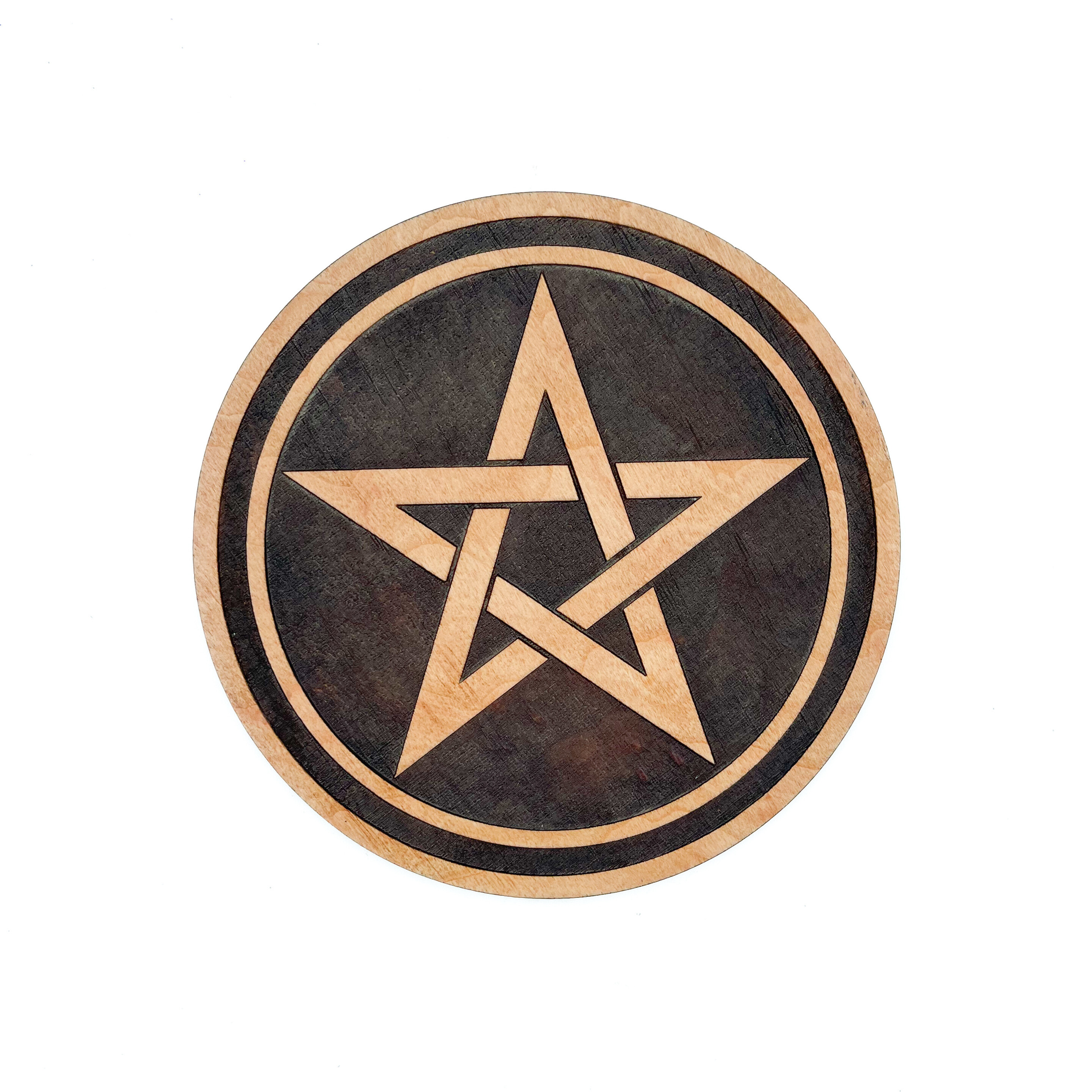 Altar Pentacle in Natural Wood Finish 6 Inches - Pentagram