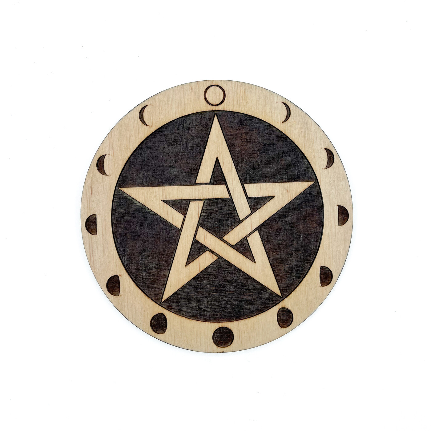 Pentacle with Moon Phases Altar Pentacle in Natural Wood Finish 6 ...