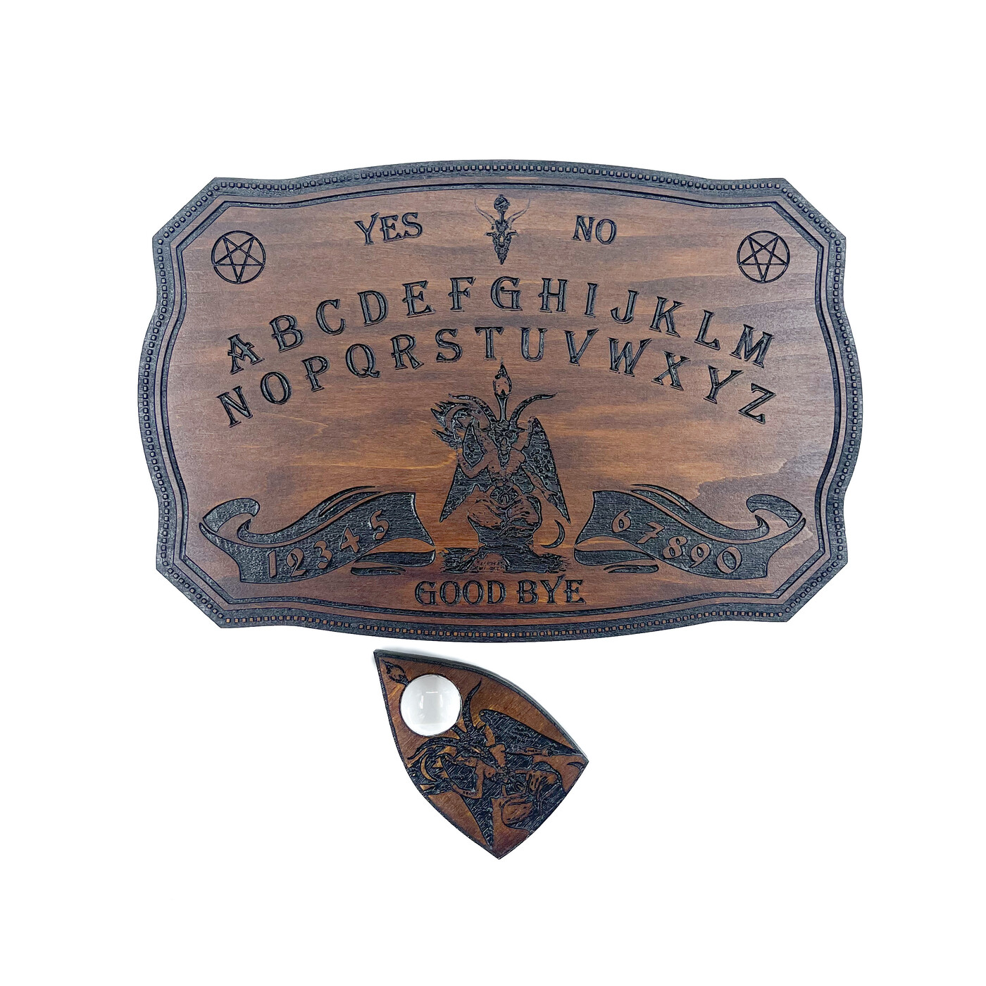 Small Baphomet Spirit Board in Dark Wood Stain 12" x 8" - Pentagram