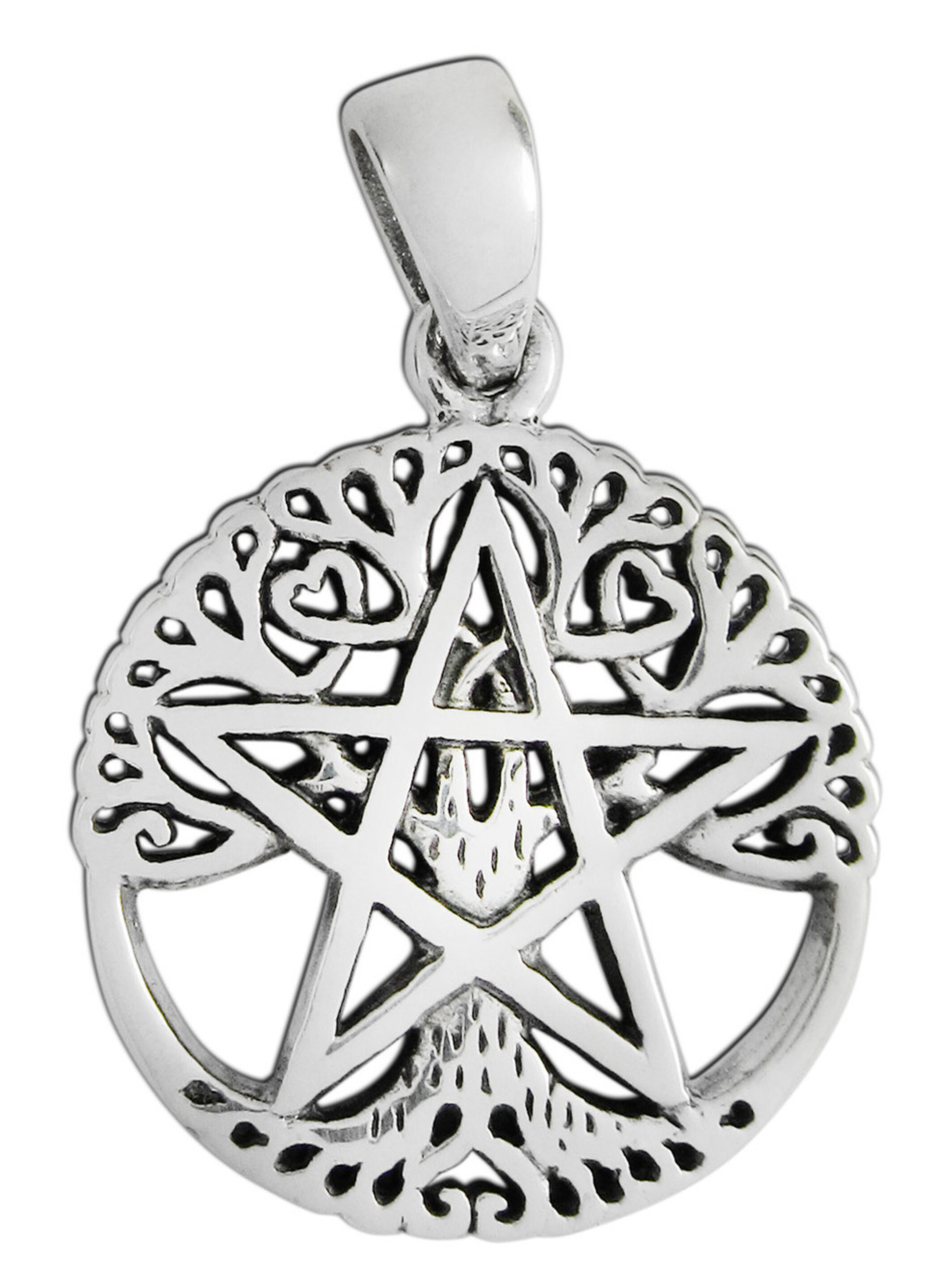 Sterling Silver Small Cut Out Tree Pentacle Pendant - Pentagram