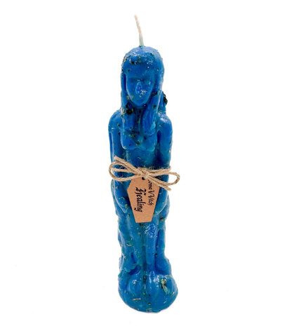 Healing Female Figure Candle Anointed and Rolled in Herbs - Pentagram