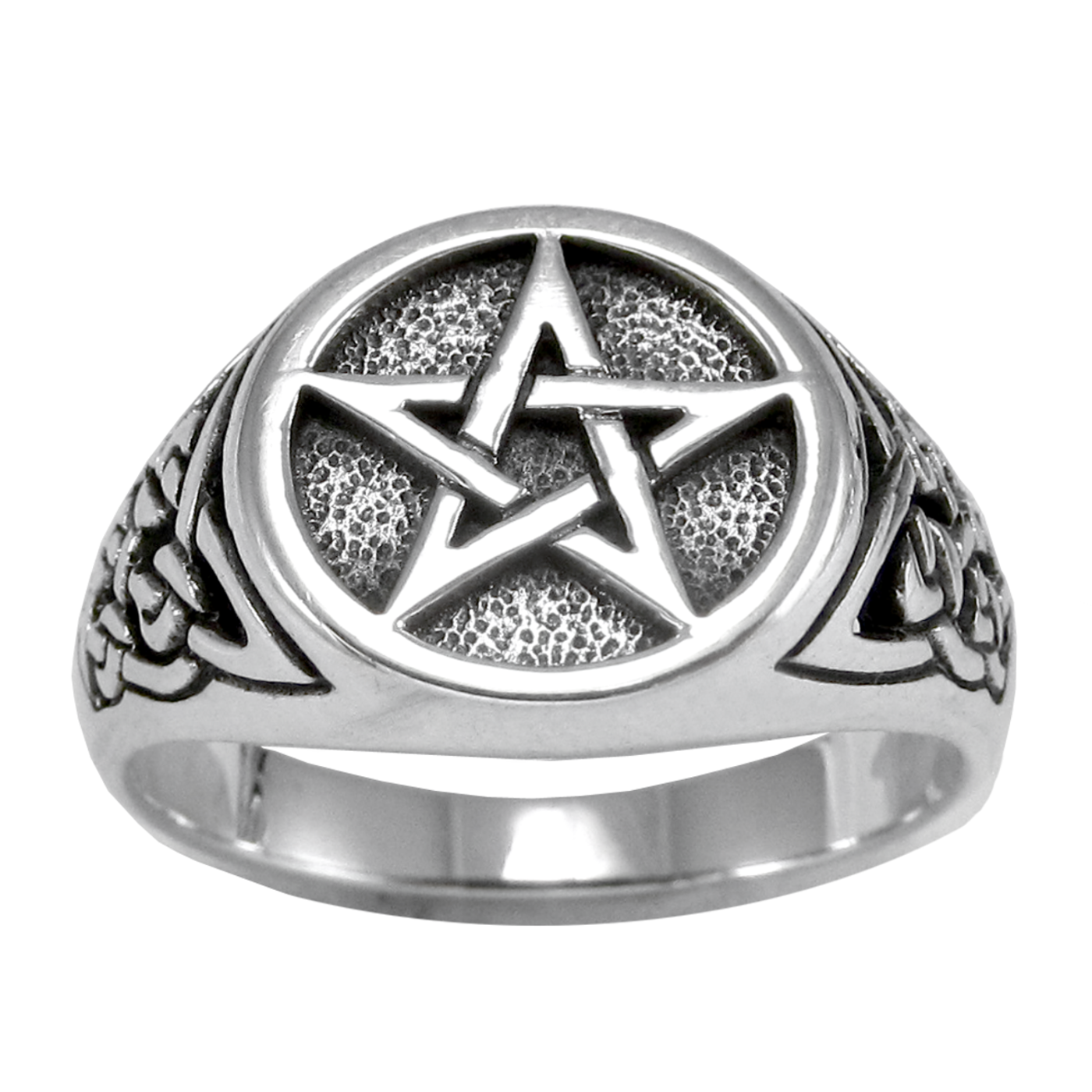 Triquetra Celtic Knot Pentacle Ring Band in Sterling Silver - Pentagram
