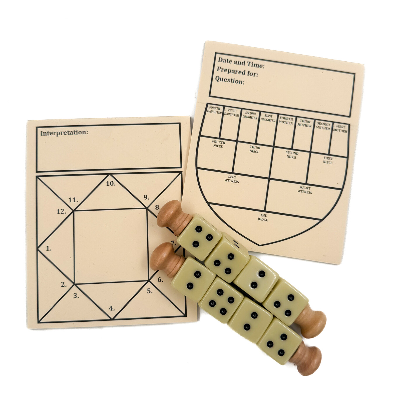 Geomancy Dice Set in Bone color with Instructions - Pentagram