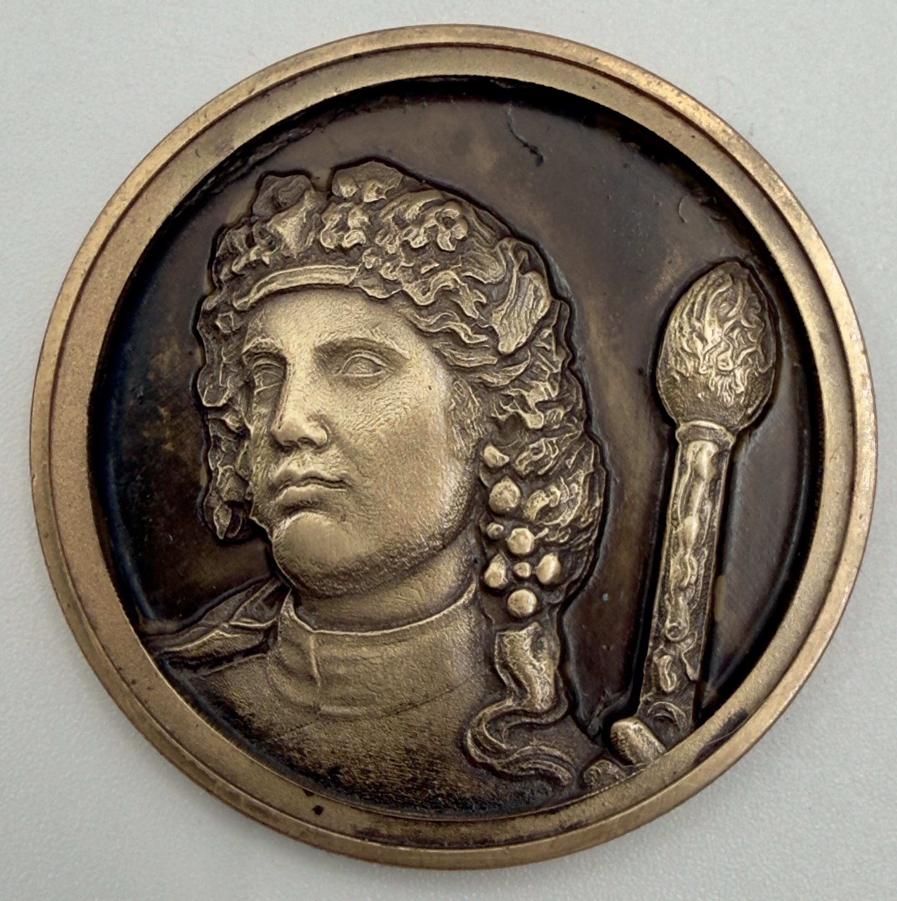 Dionysus Talisman - Engraved and Aged Brass Coin - Pentagram