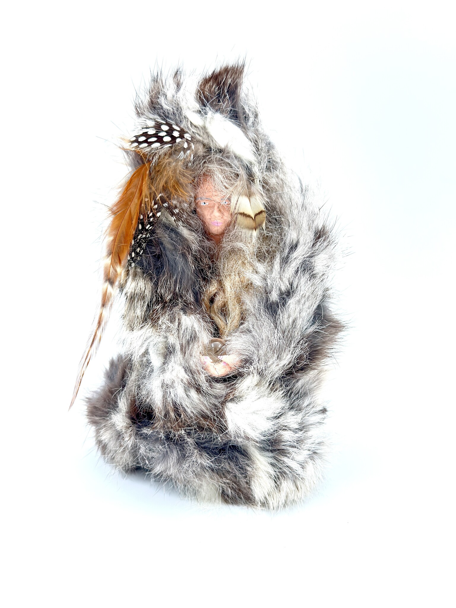 Handmade Medicine Woman with Crystal Ball Statue - Pentagram