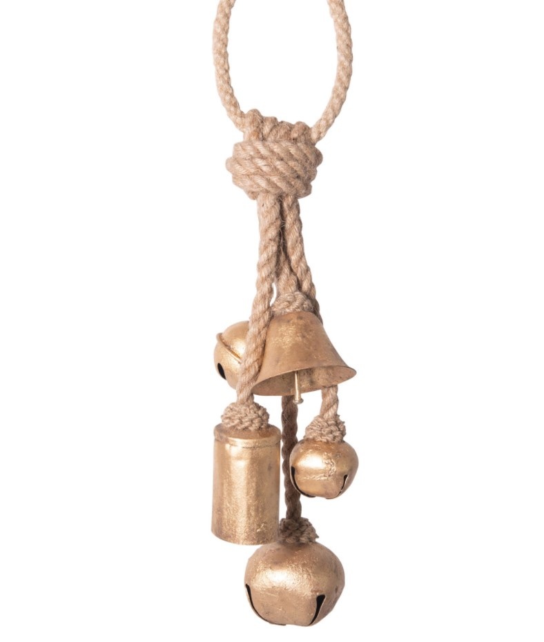 Gold Finish Metal Bells on Jute Hanger - Main St Mercantile