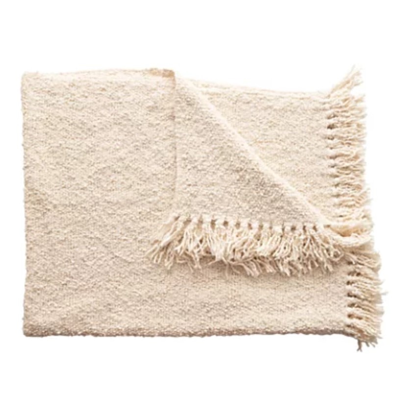 Cotton Blend Boucle Throw w/ Fringe - Main St Mercantile