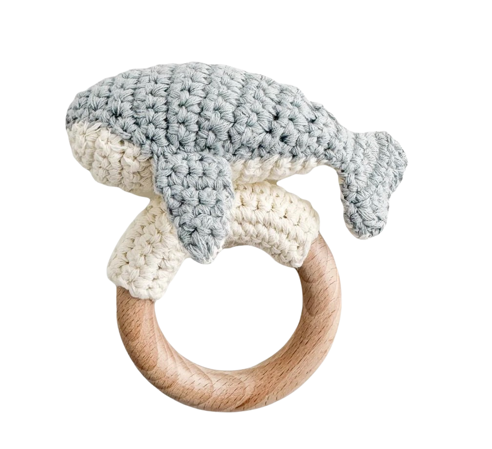 Cotton Crochet Rattle Teether Whale - Main St Mercantile