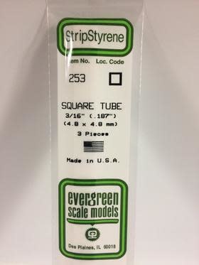 Evergreen SQUARE TUBE-.188"(3/PK) - Hobby 2000