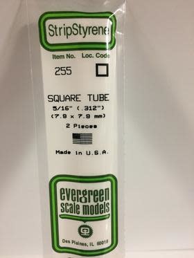 Evergreen SQUARE TUBE-.312"(2/PK) - Hobby 2000