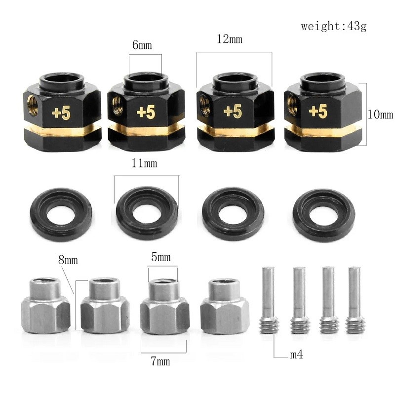 Power Hobby Brass 12mm Hex Hub Extenders, +5mm with Nuts, TRX-4 - Hobby ...