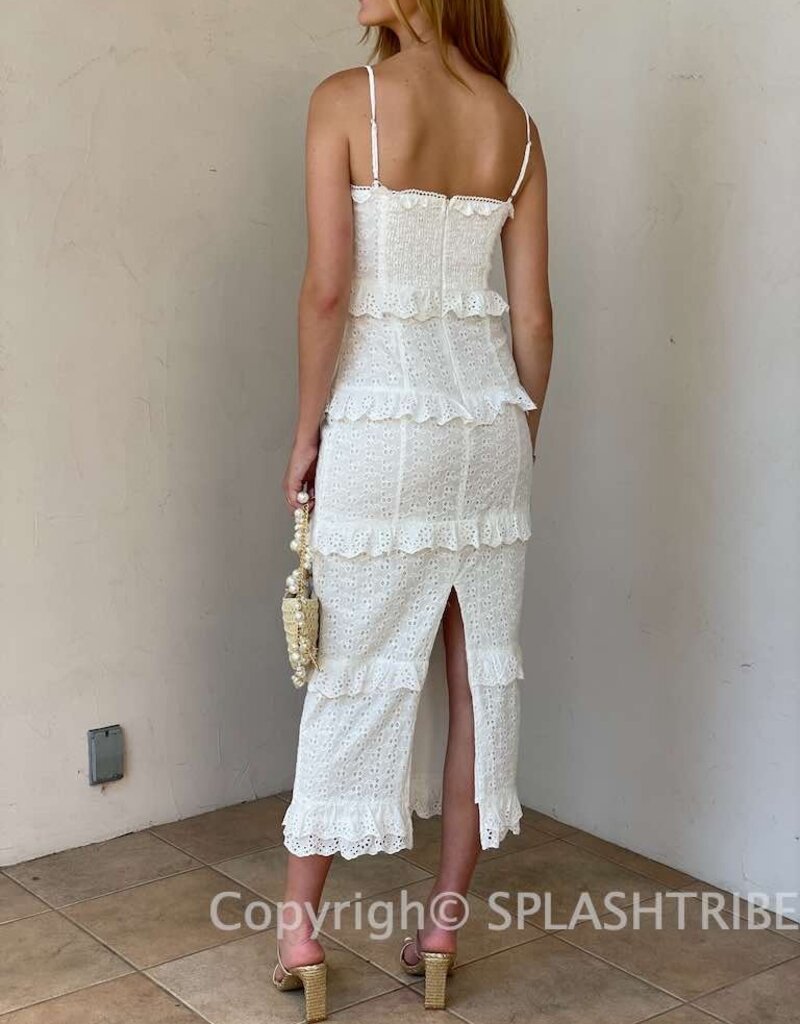 Sandrima Tiered Ruffle Trim Midi Dress - SPLASH