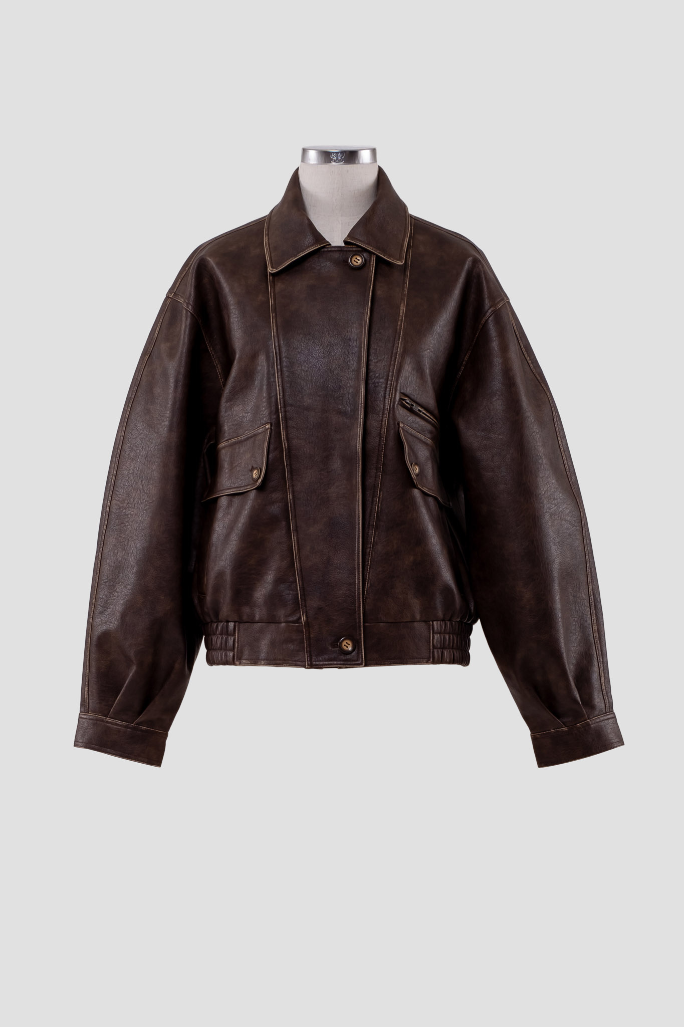 Neck Collar Faux Leather Jacket - SPLASH