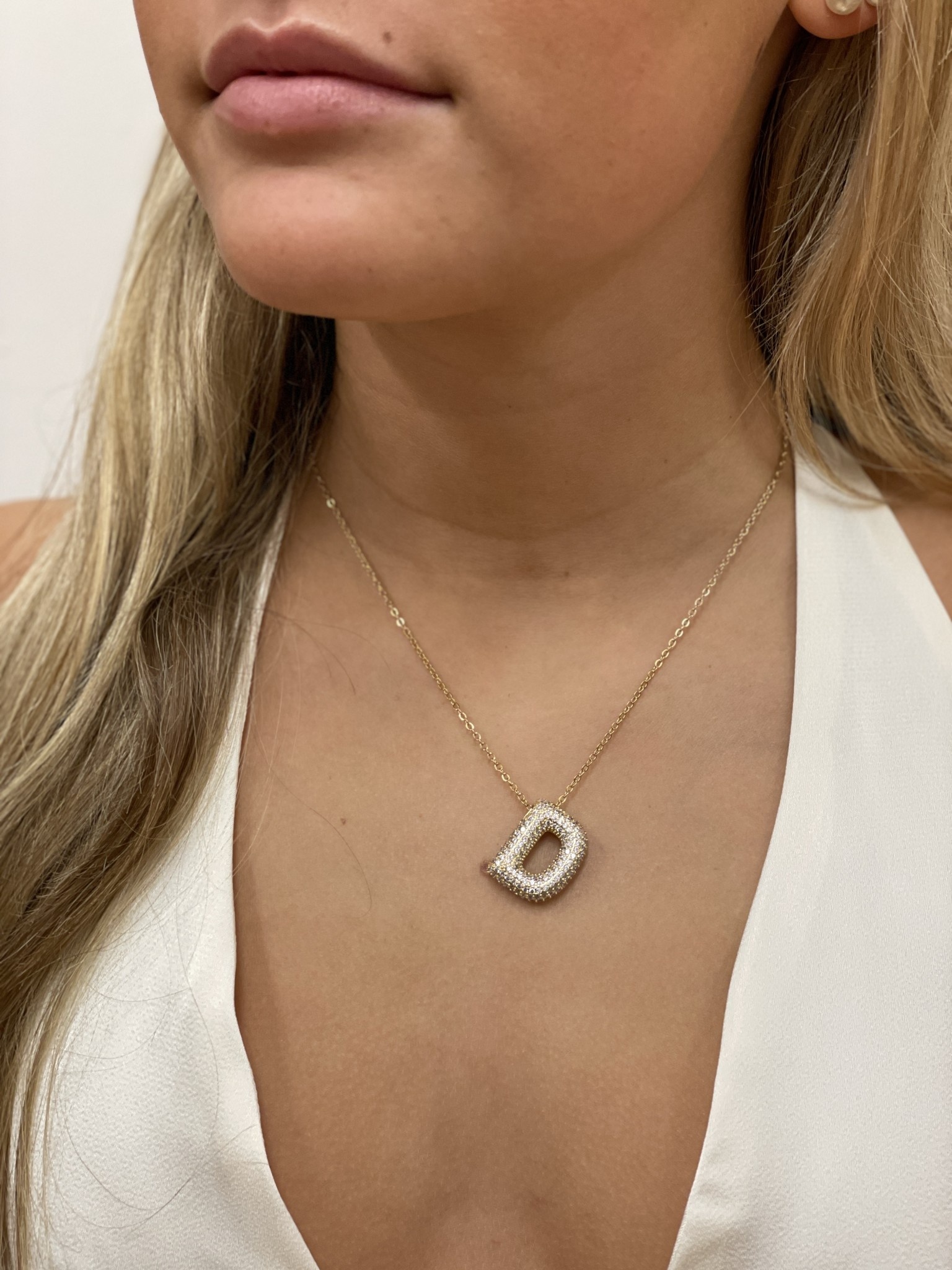 CZ Bubble Initial Necklace Gold D - SPLASH
