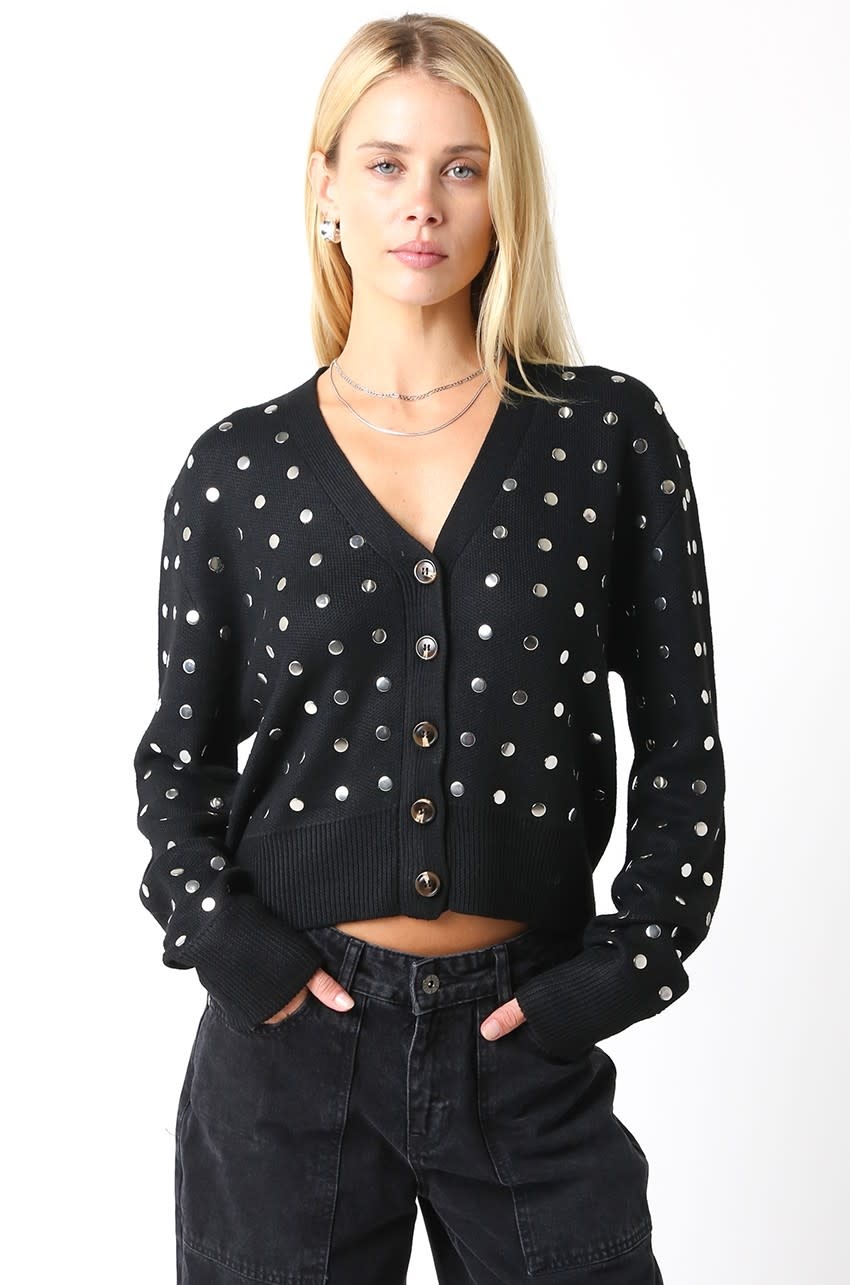 Studded Button Front Sweater - SPLASH