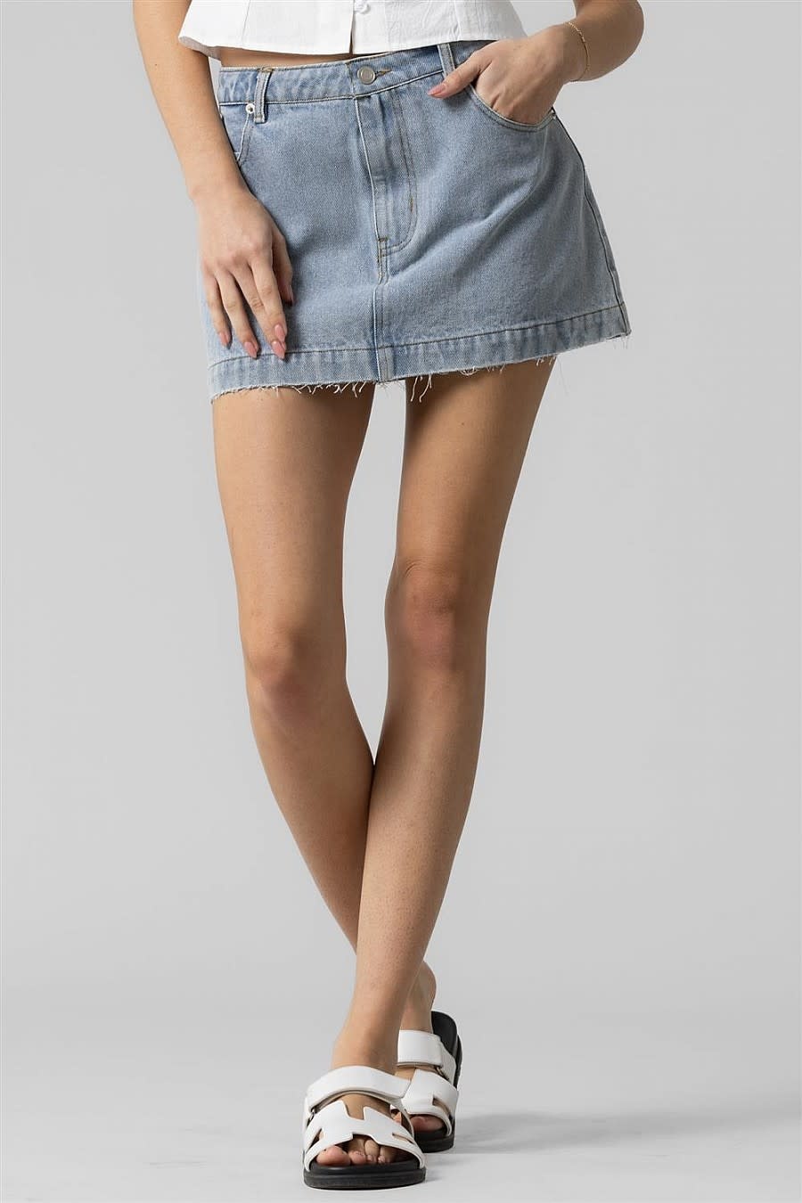 Hughes Distressed Denim Mini Skirt - SPLASH