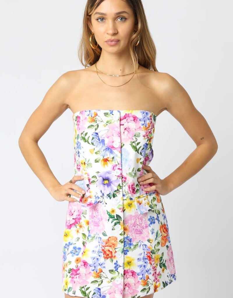 Floral Strapless Pocket Front Mini Dress - SPLASH