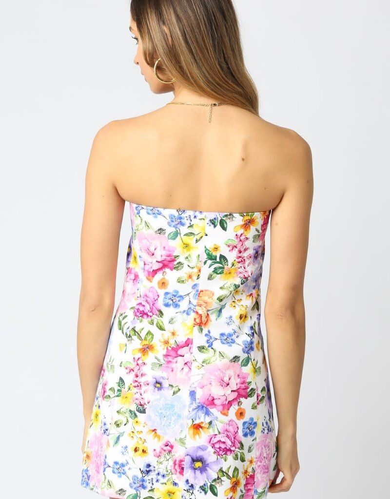 Floral Strapless Pocket Front Mini Dress - SPLASH