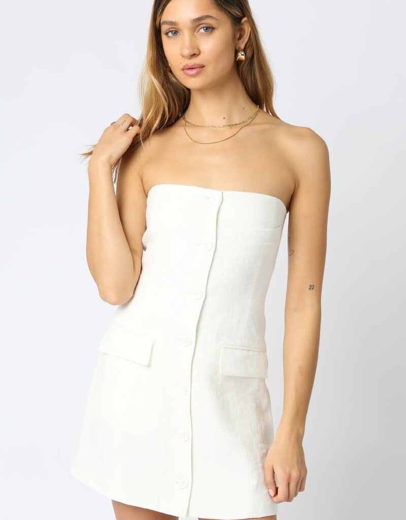 Strapless Button Front Pocket Mini Dress - SPLASH