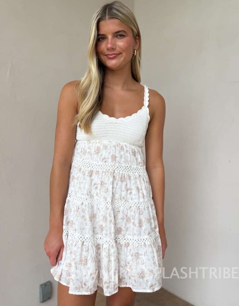 Crochet Bust Scallop Strap Floral Mini Dress - SPLASH