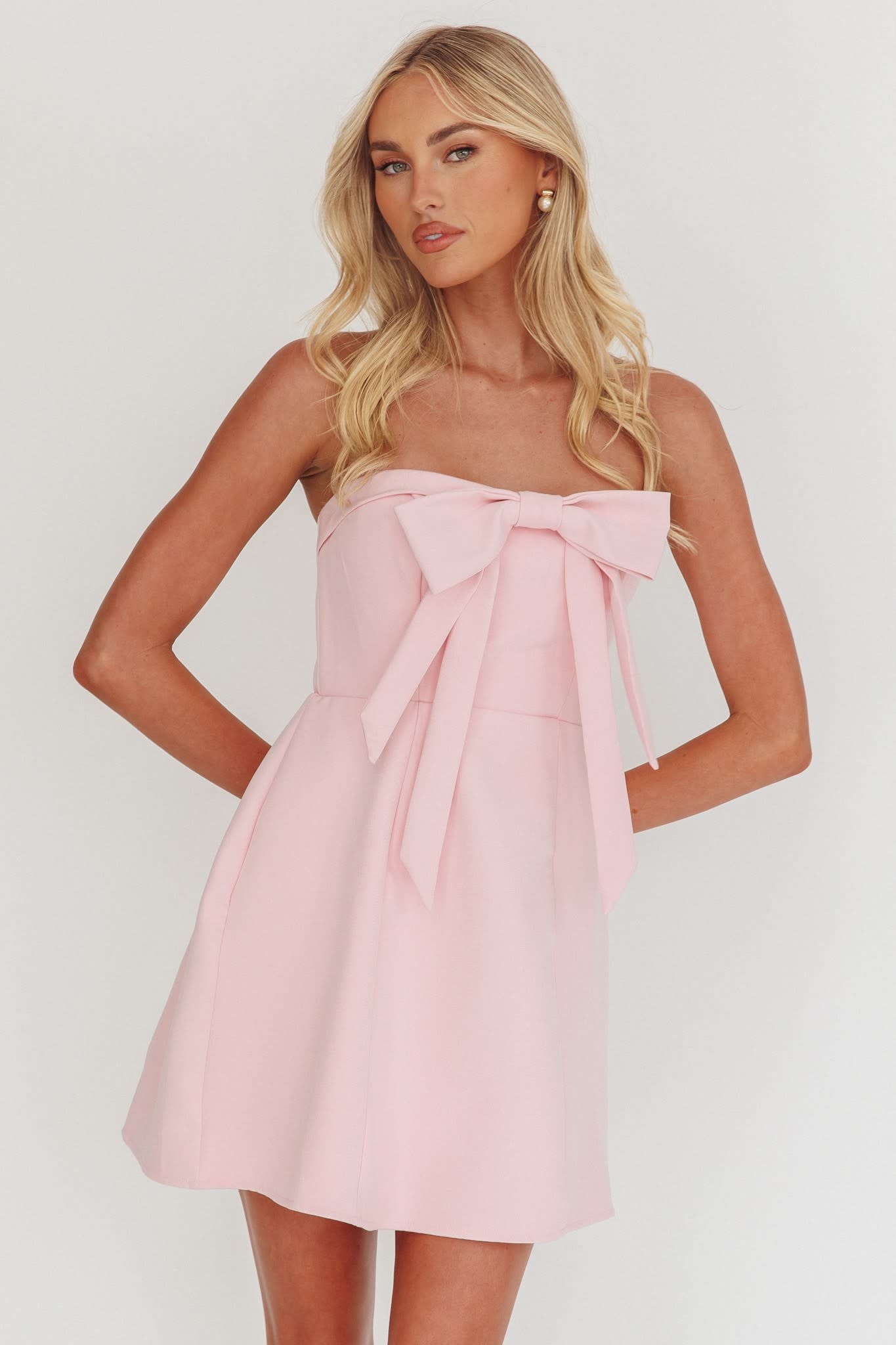 Dunn Strapless Bow Front Mini Dress - SPLASH