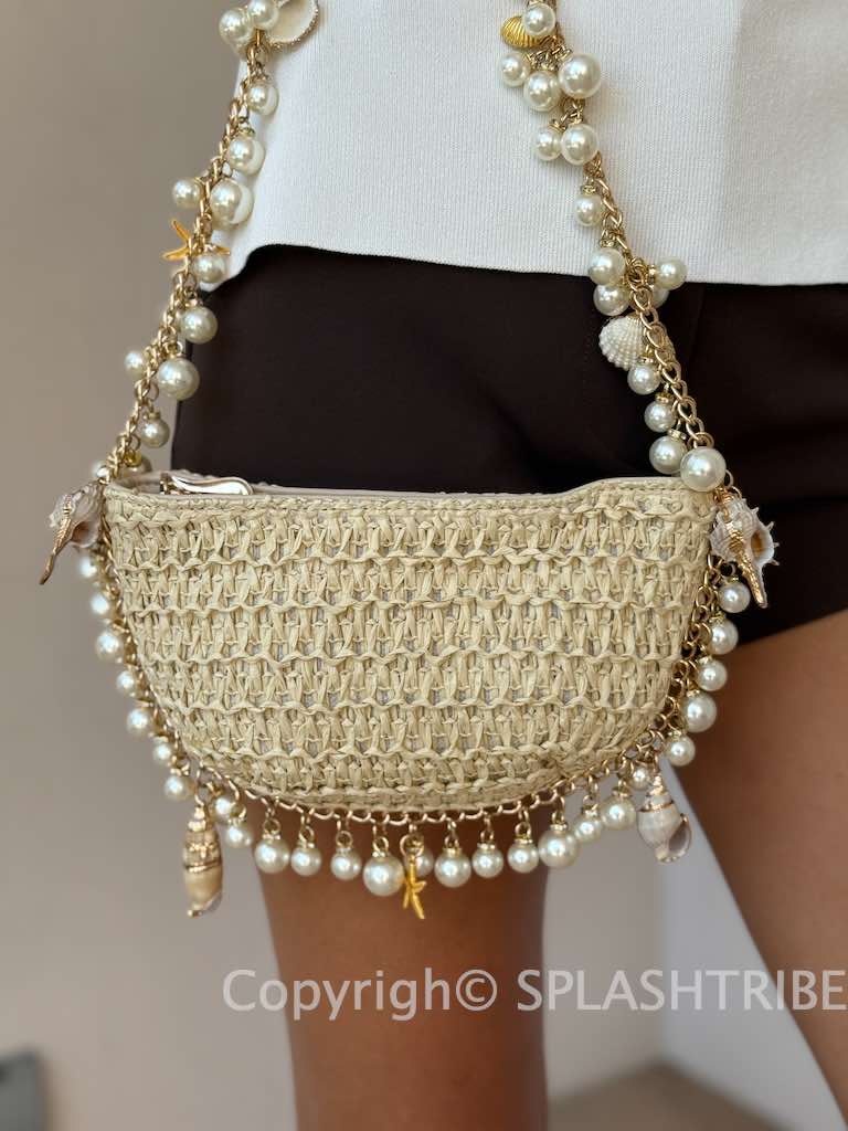 Pearl Conch Shell Woven Tote Bag White - SPLASH