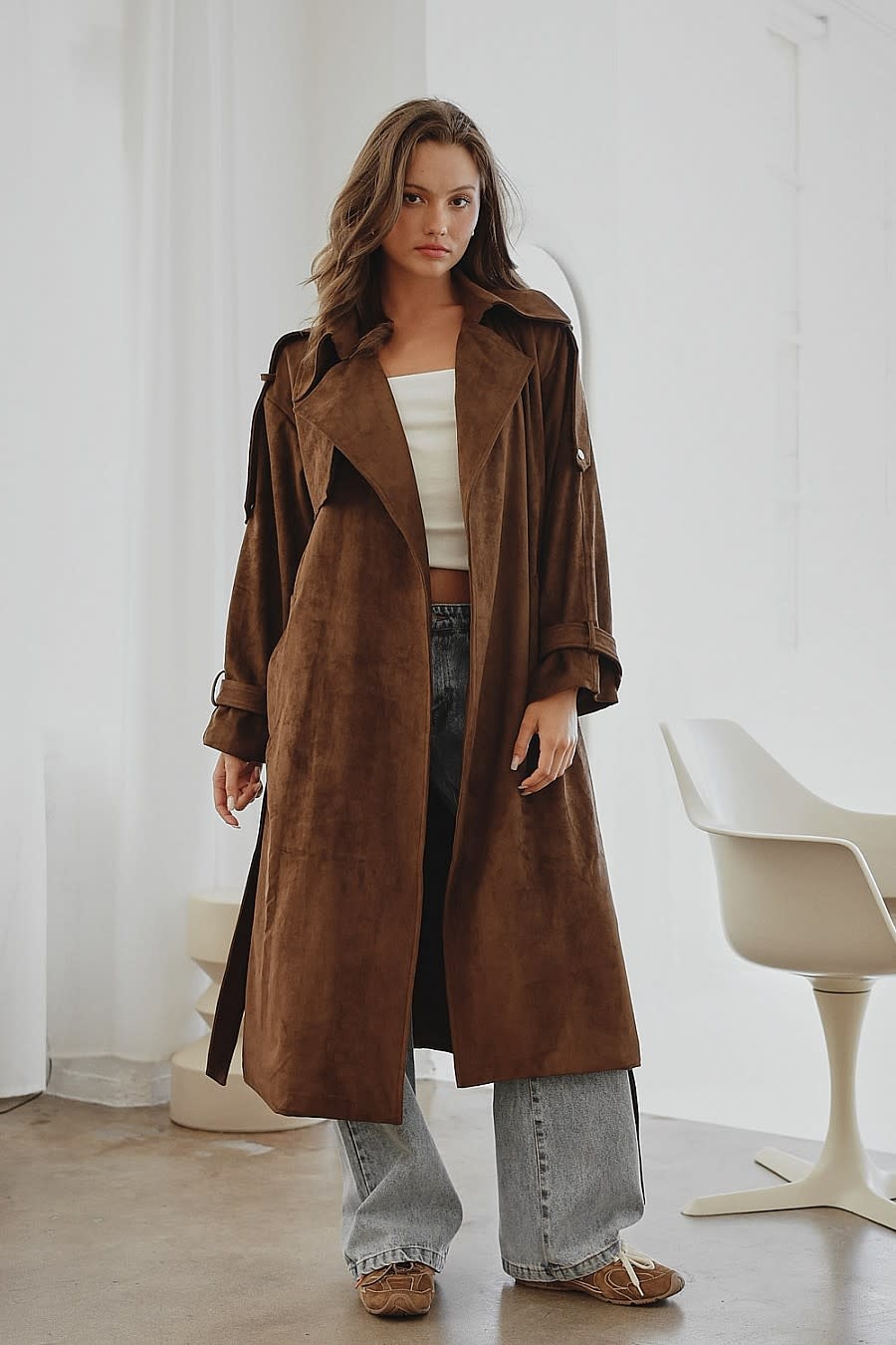 Faux Suede Trench Coat - SPLASH