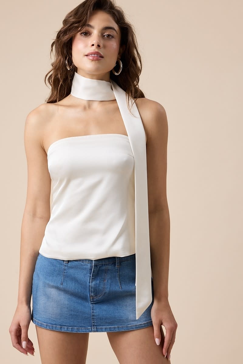 Satin Tube Top With Attached Neck Scarf - SPLASH