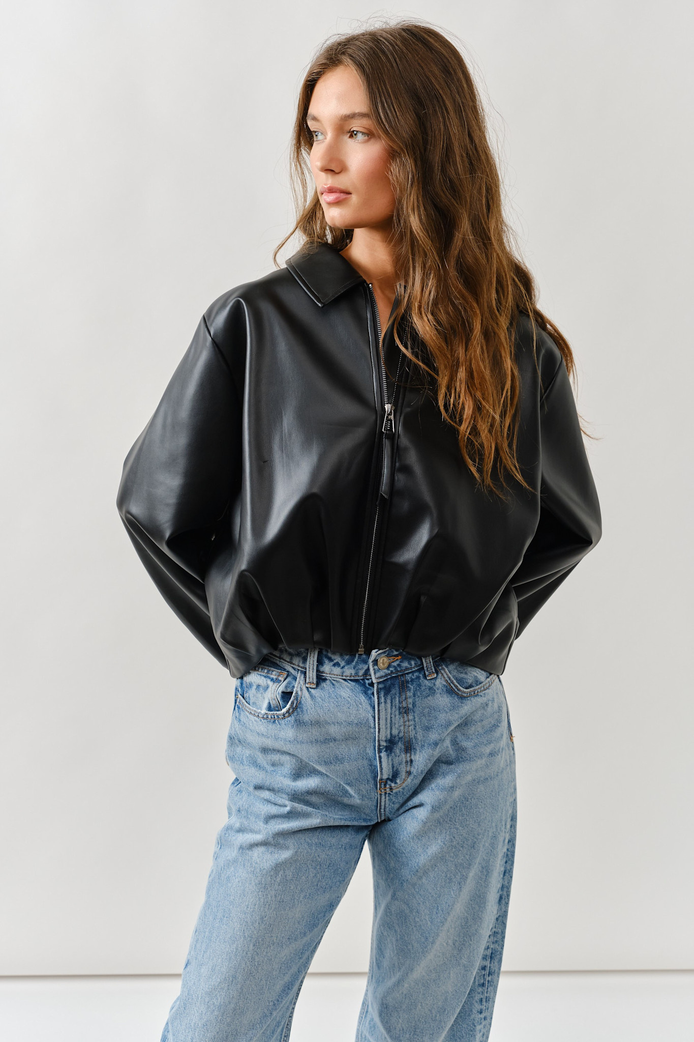 Jesse Jo Oversized Vegan Leather Bomber Jacket - SPLASH
